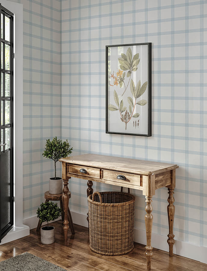 4134-26995 - Twain Light Blue Plaid Wallpaper - by Chesapeake
