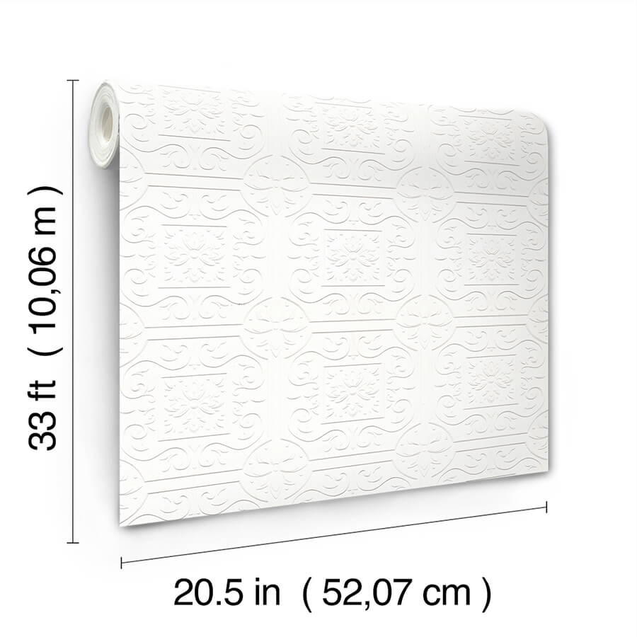 4134-59001 - Ibold White Tin Ceiling Scroll Paintable Wallpaper - by ...