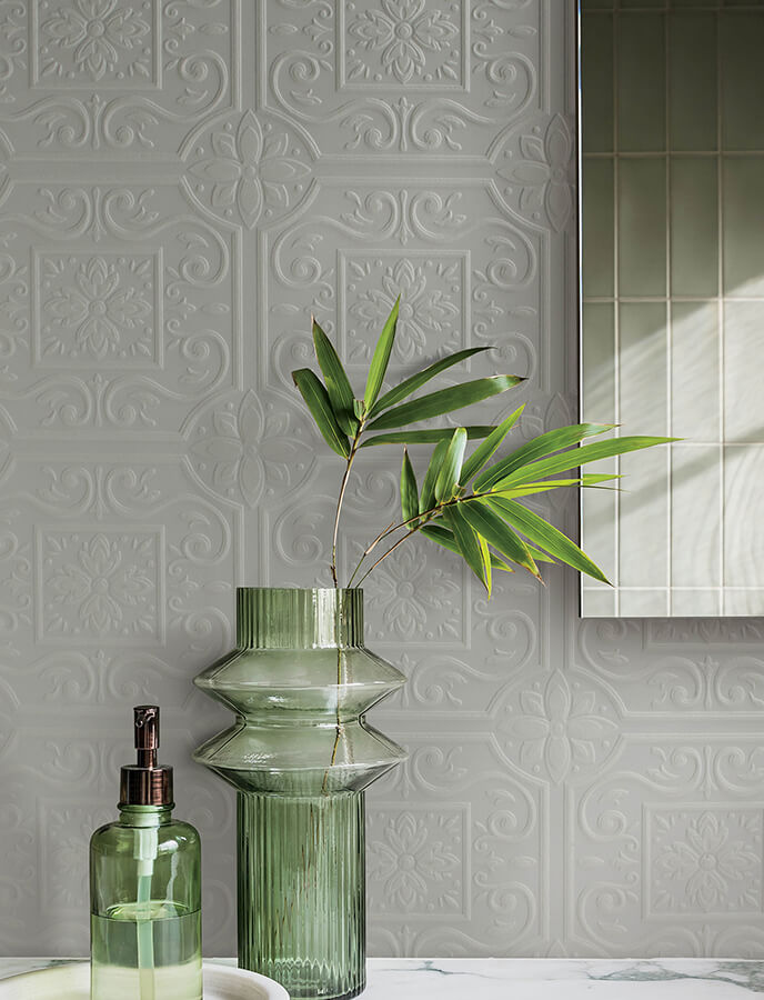 4134-59001 - Ibold White Tin Ceiling Scroll Paintable Wallpaper - by ...