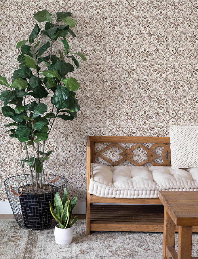 4134-72515 - Marjoram Light Grey Floral Tile Wallpaper - by Chesapeake