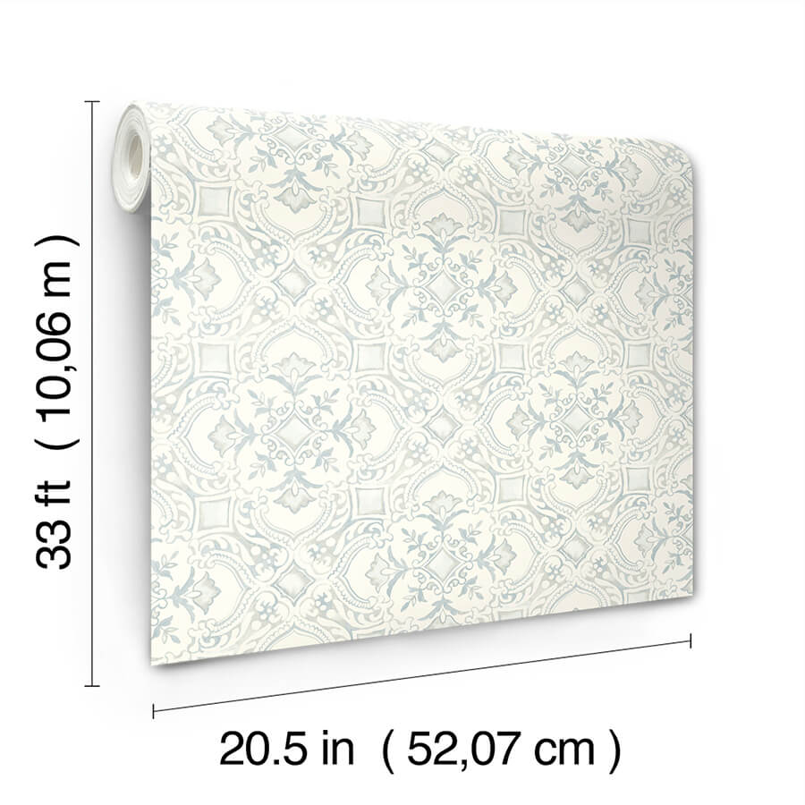 4134-72516 - Marjoram Light Blue Floral Tile Wallpaper - by Chesapeake