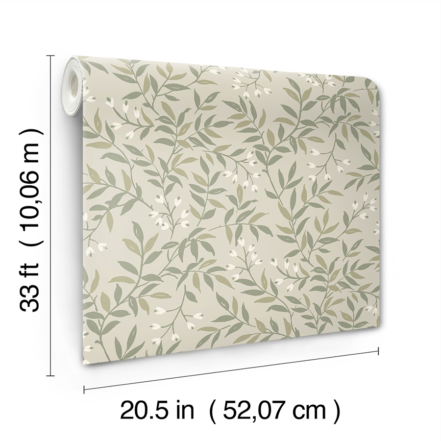 4134-72523 - Senna Green Budding Vines Wallpaper - by Chesapeake