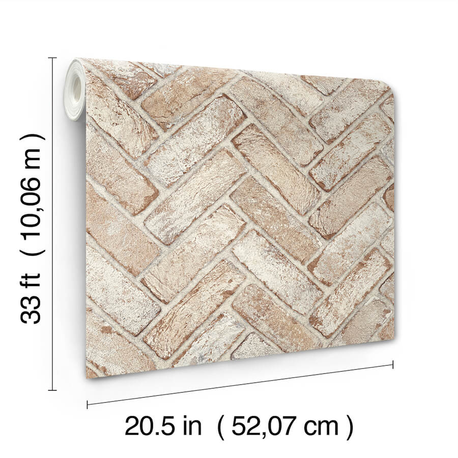 4134-72530 - Canelle Rust Brick Herringbone Wallpaper - by Chesapeake