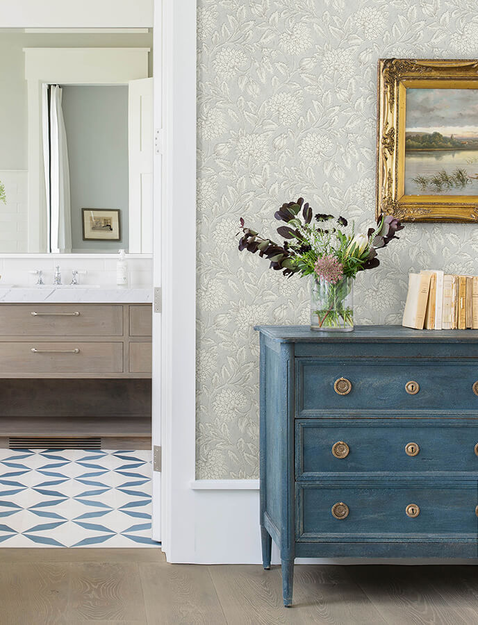 4134-72539 - Vadouvan Light Blue Jacobean Trail Wallpaper - by Chesapeake