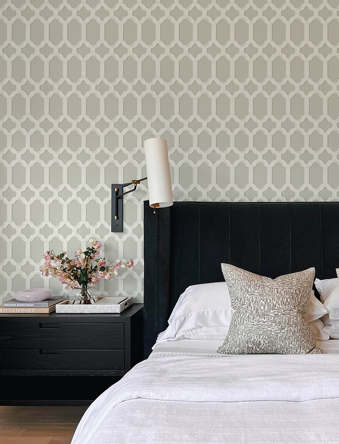 4134-72544 - Chervil Light Grey Trellis Wallpaper - by Chesapeake