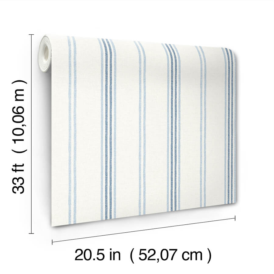 4134-72546 - Lovage Blue Linen Stripe Wallpaper - by Chesapeake