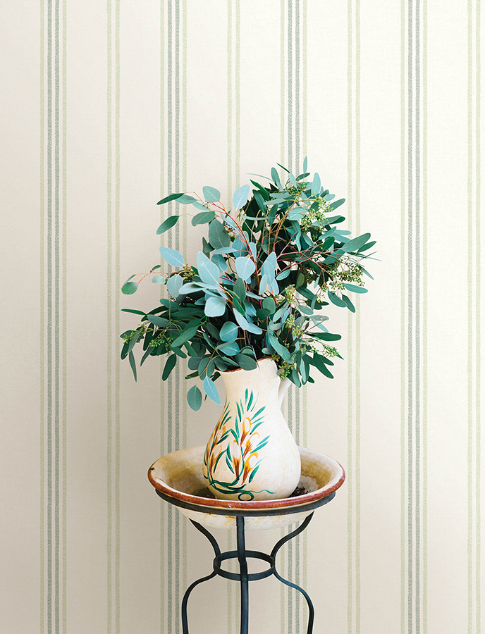 4134-72549 - Lovage Green Linen Stripe Wallpaper - by Chesapeake