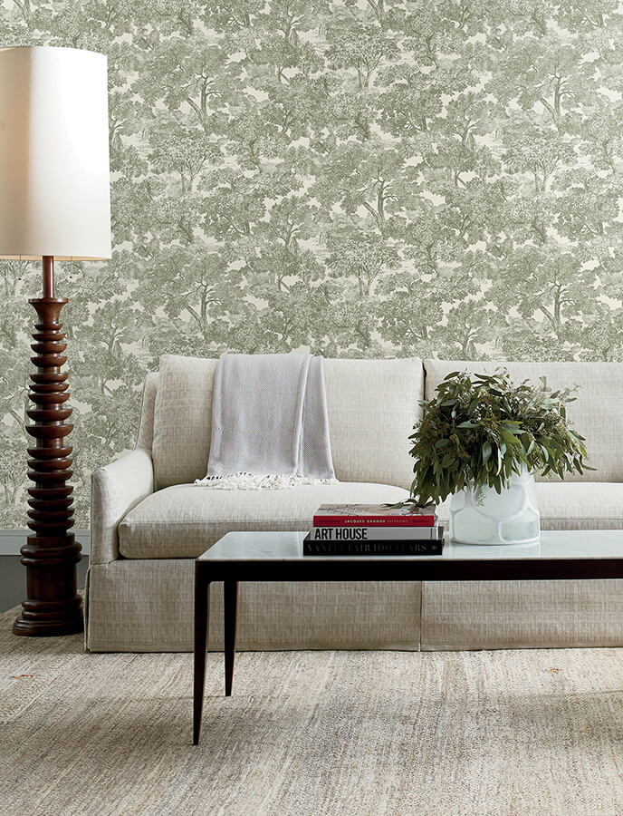 4134-72561 - Spinney Green Toile Wallpaper - by Chesapeake