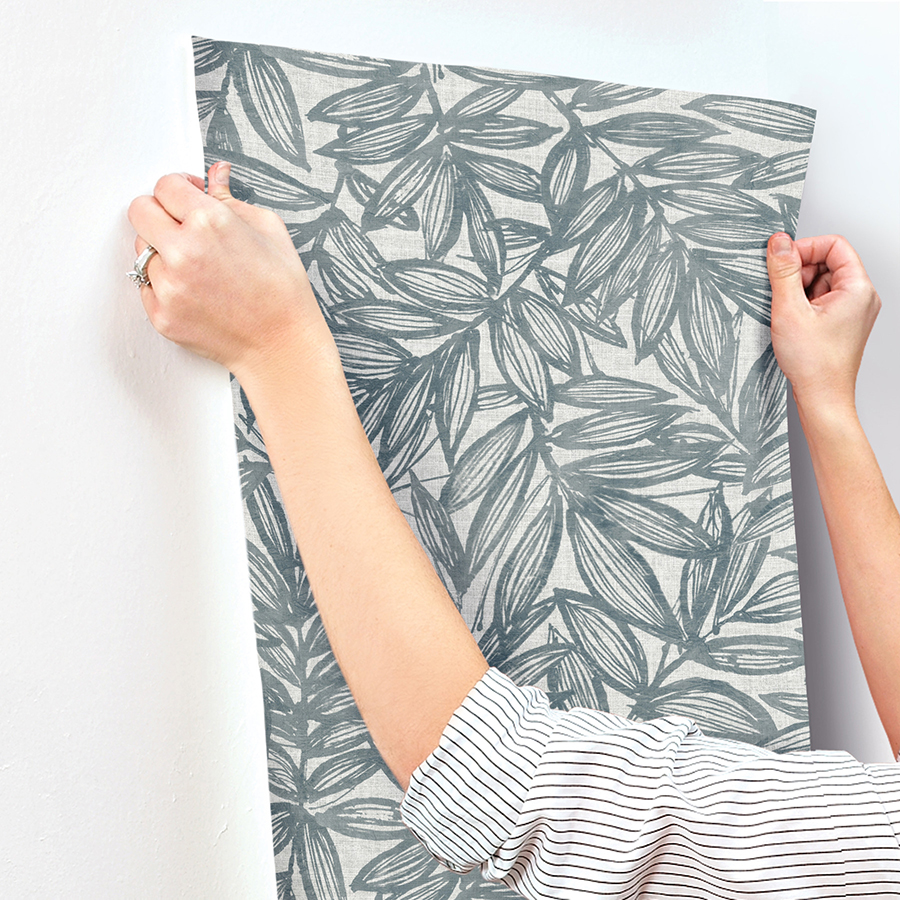4146-27230 - Rhythmic Denim Leaf Wallpaper - by A-Street Prints