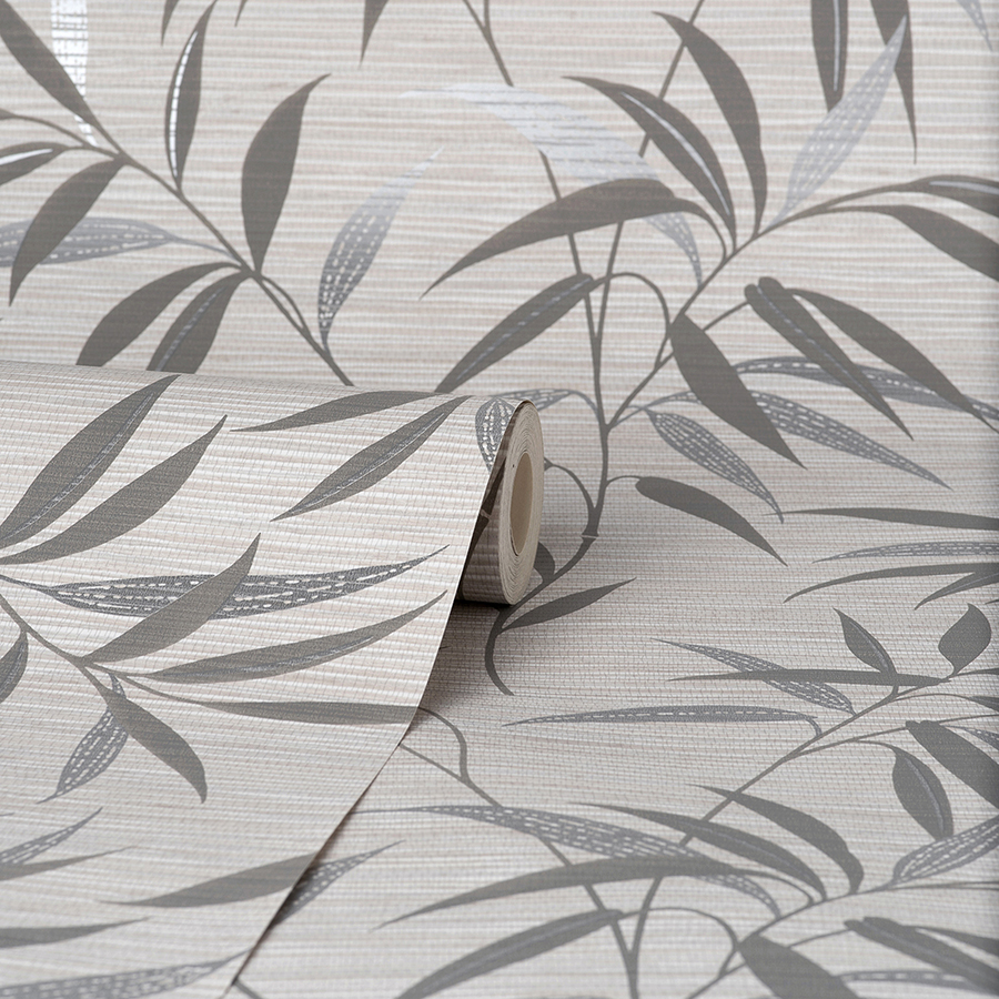 M1771 - Fusion Grey Leaf Wallpaper - by Fine Décor