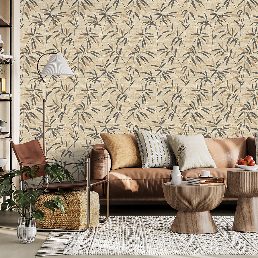 M1772 - Fusion Neutral Leaf Wallpaper - by Fine Décor