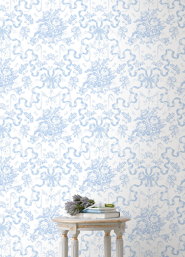 AST6272 - Fairytale Blissful Blue Toile Wallpaper - by A-Street Prints