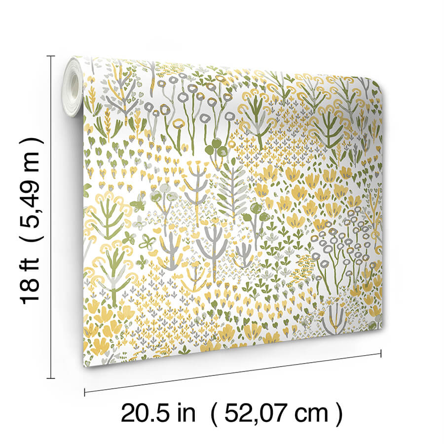 NUS6211 - Flower Parade Yellow Peel and Stick Wallpaper - by NuWallpaper