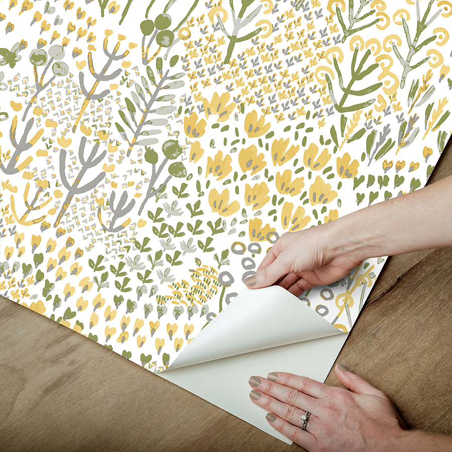 NUS6211 - Flower Parade Yellow Peel and Stick Wallpaper - by NuWallpaper