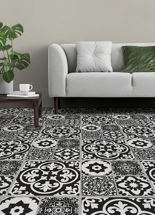 FP6166 - Valencia Charcoal Peel and Stick Floor Tiles - by FloorPops
