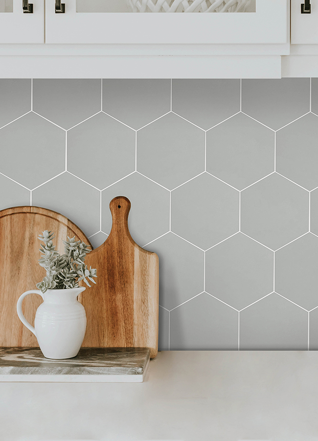 WPWT6247 - Hexagon Grey Peel & Stick Luxury Wall Tiles - by WallPops