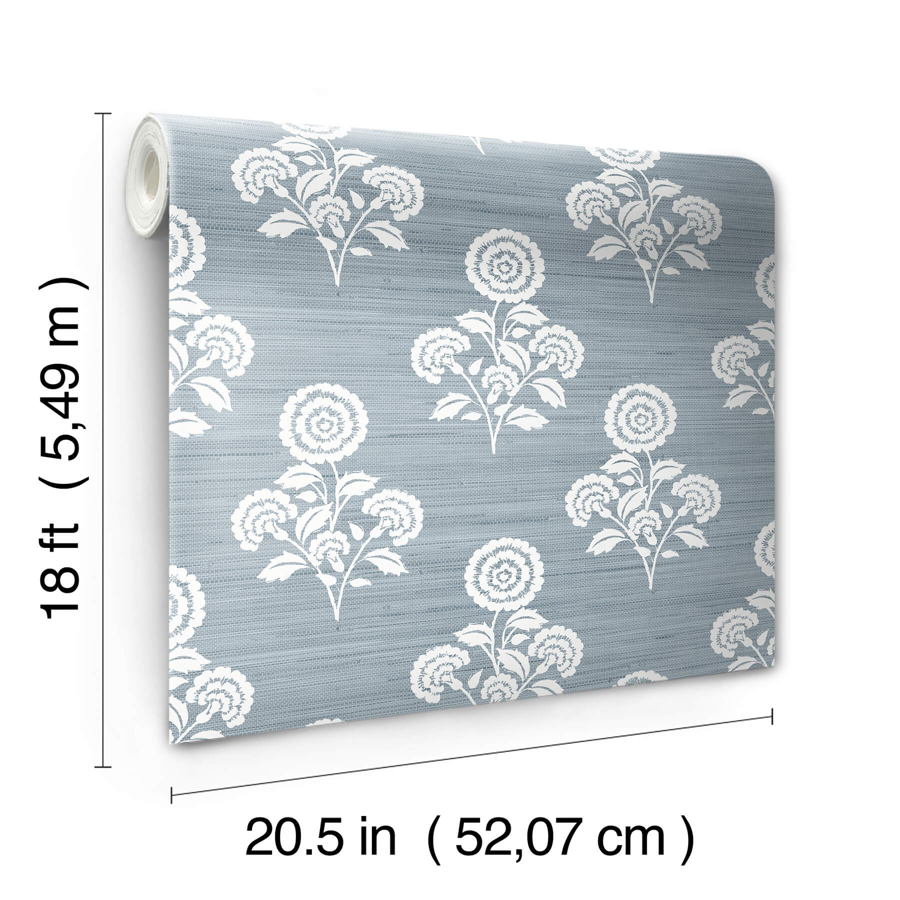 SSS6309 - Flourish Block Print Mineral Blue Faux Grasscloth Peel and ...
