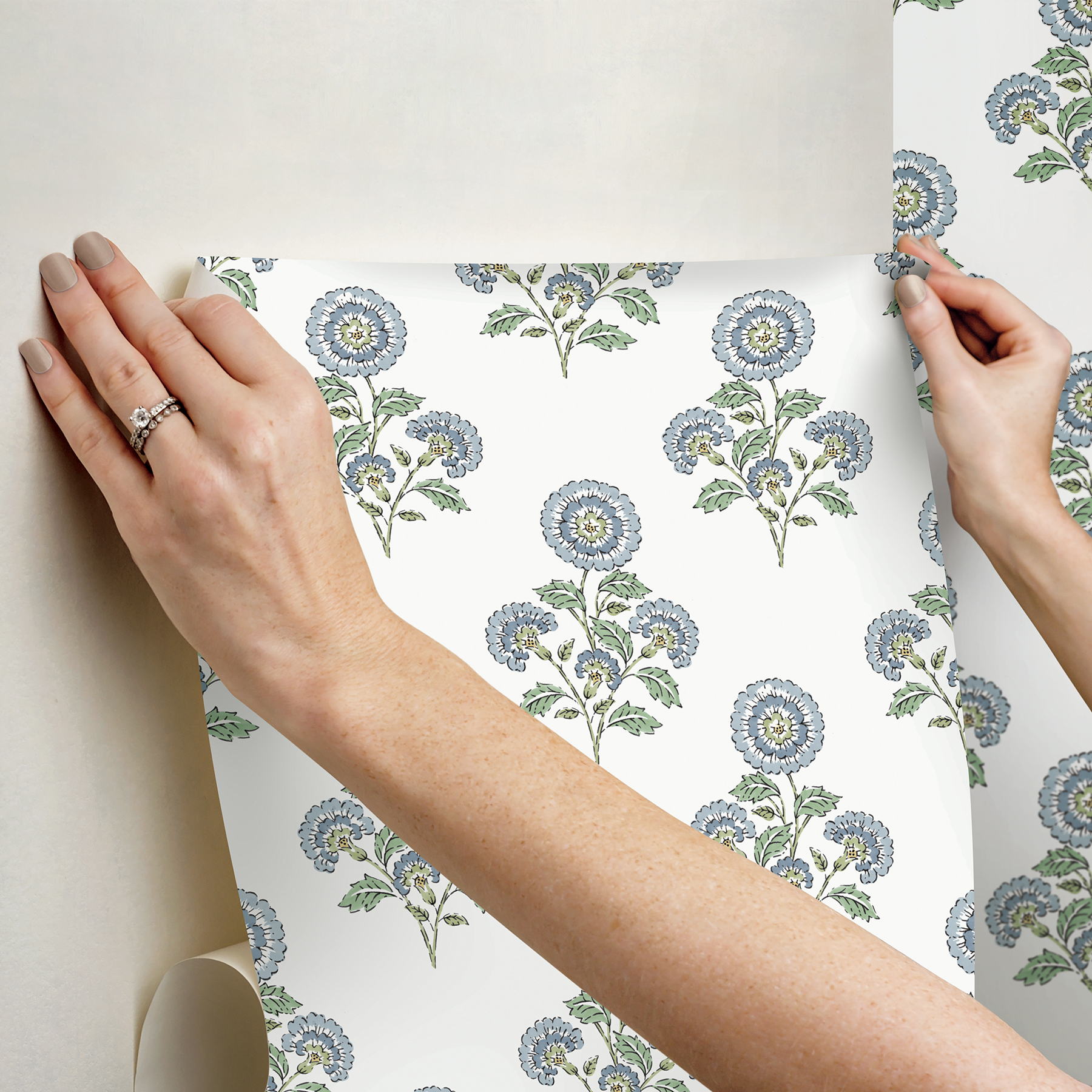 SSS6312 - Flourish Block Print Blue and Green Multi Peel and Stick ...