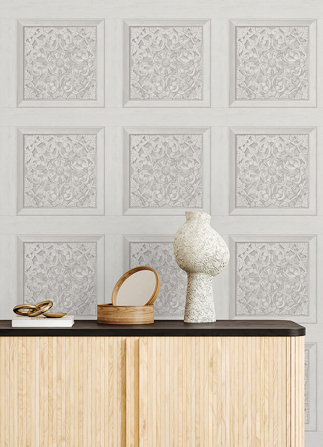 NHS6175 - Carved Floral White Peel and Stick Wallpaper - by InHome