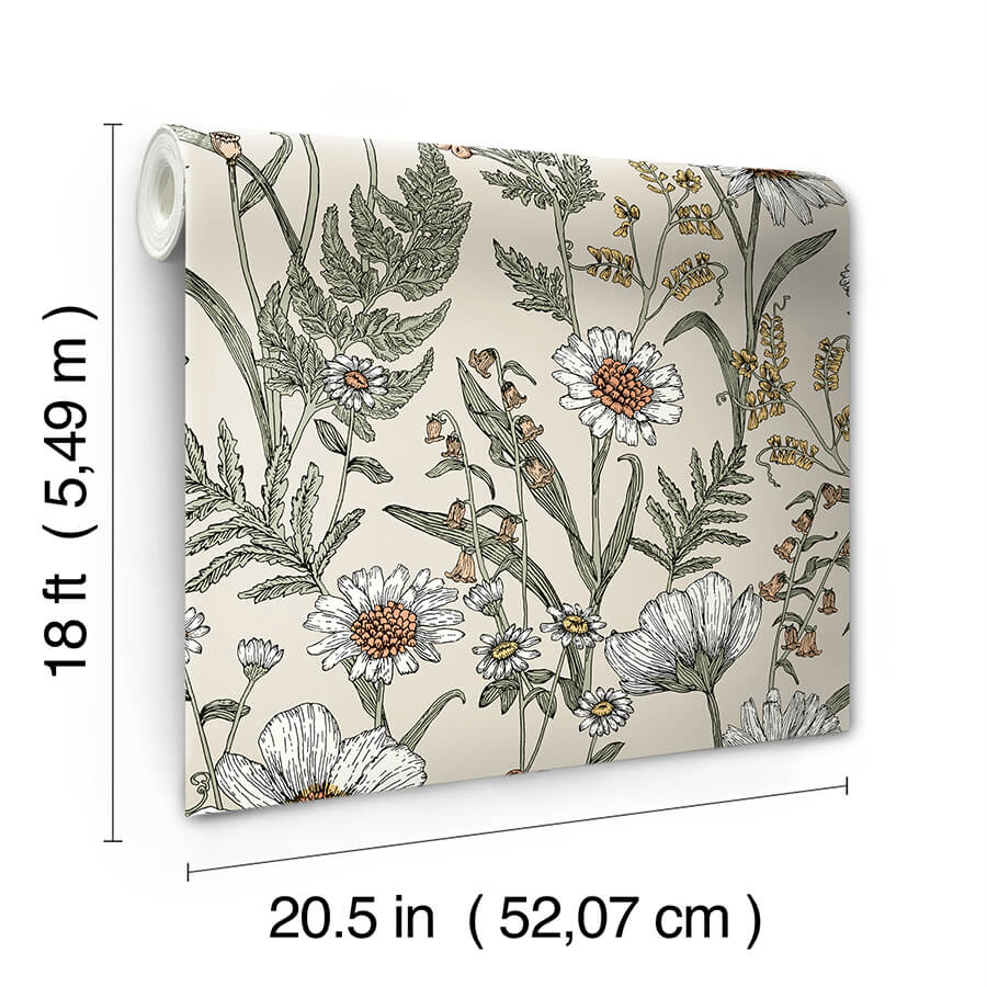 NHS6179 - Spring Meadow Cream Peel and Stick Wallpaper - by InHome