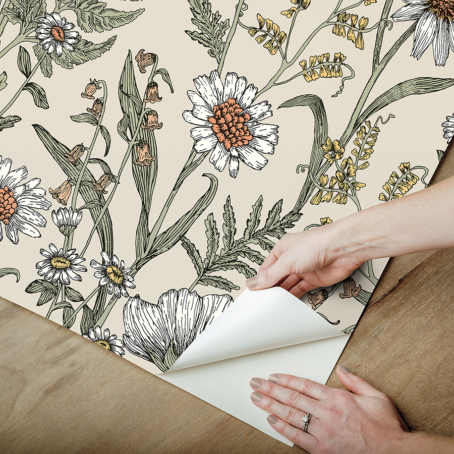 NHS6179 - Spring Meadow Cream Peel and Stick Wallpaper - by InHome