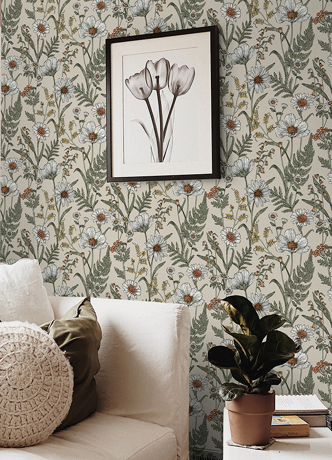 NHS6179 - Spring Meadow Cream Peel and Stick Wallpaper - by InHome