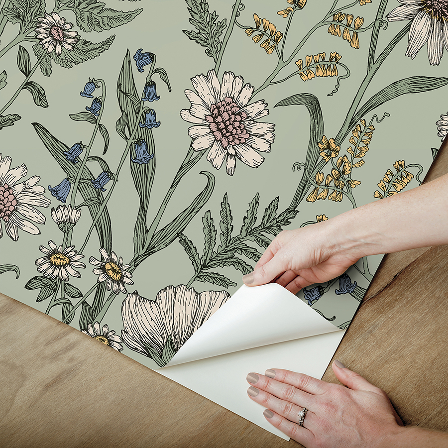 NHS6181 - Spring Meadow Green Peel and Stick Wallpaper - by InHome