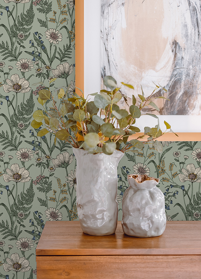 NHS6181 - Spring Meadow Green Peel and Stick Wallpaper - by InHome