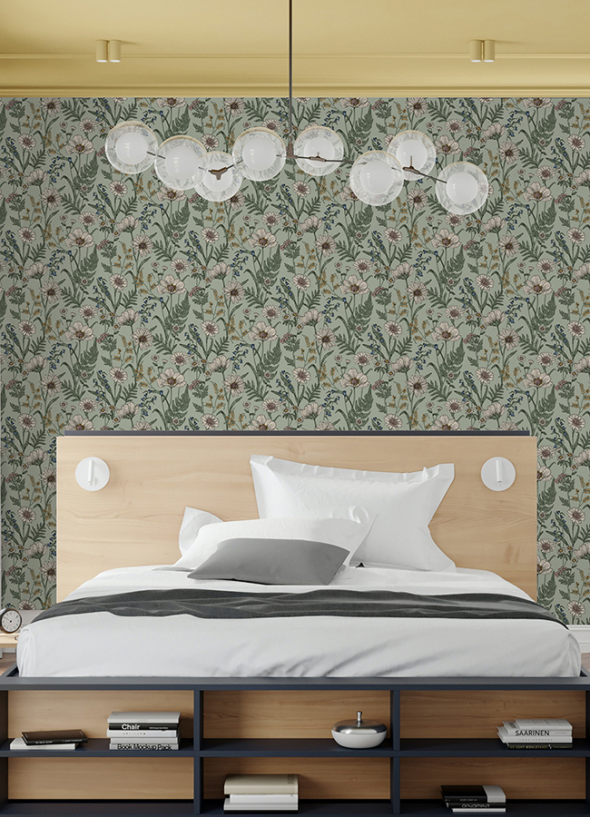 NHS6181 - Spring Meadow Green Peel and Stick Wallpaper - by InHome