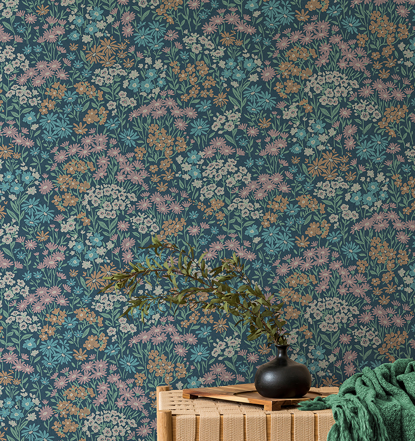4164-M1813 - Ditsy Dark Blue Daisies Wallpaper - by Advantage