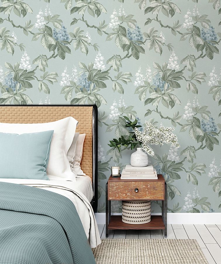 4164-M1819 - Chestnut Blue Floral Wallpaper - by Advantage