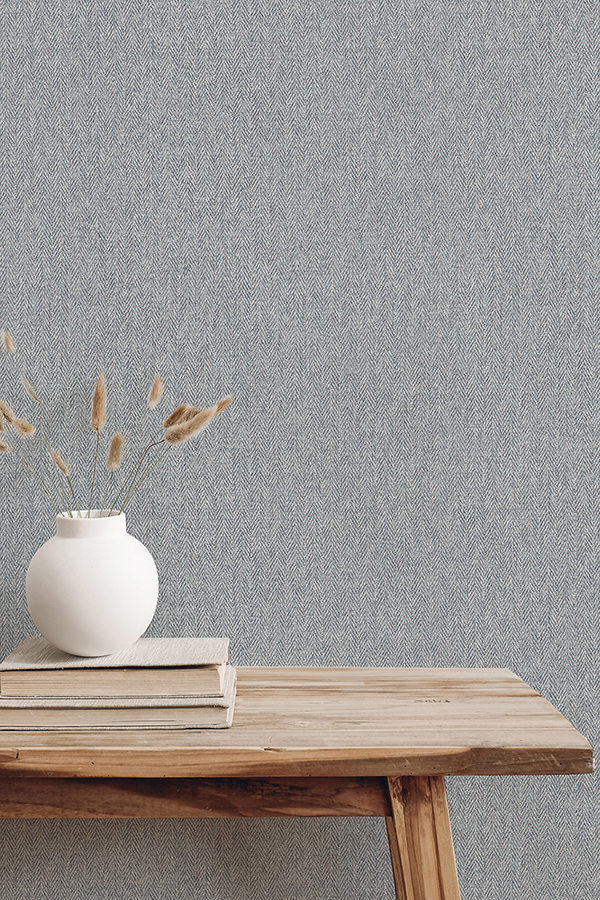 4164-M1824 - Herringbone Blue Tweed Wallpaper - by Advantage