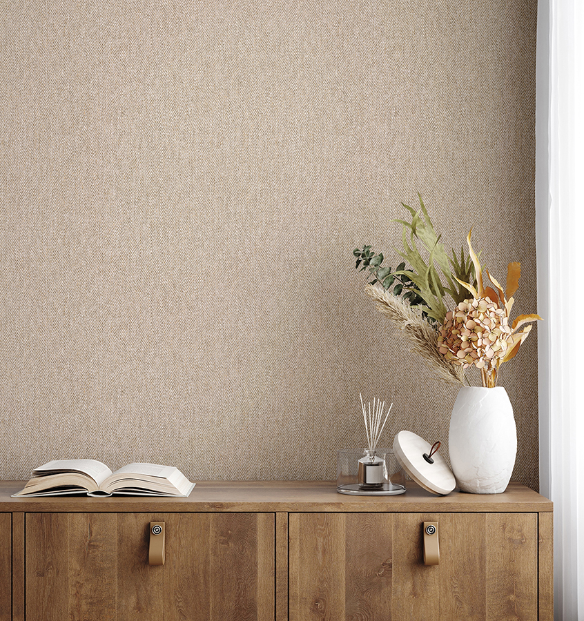 4164-M1825 - Herringbone Neutral Tweed Wallpaper - by Advantage