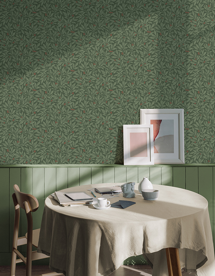 4164-M1844 - Winter Berry Evergreen Vine Wallpaper - by Advantage