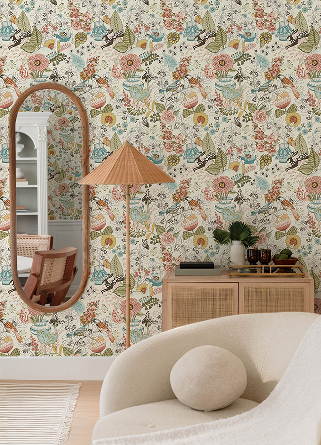 York Wallcoverings. 4135-12802 - Whimsy Pink Fauna Wallpaper - by A ...