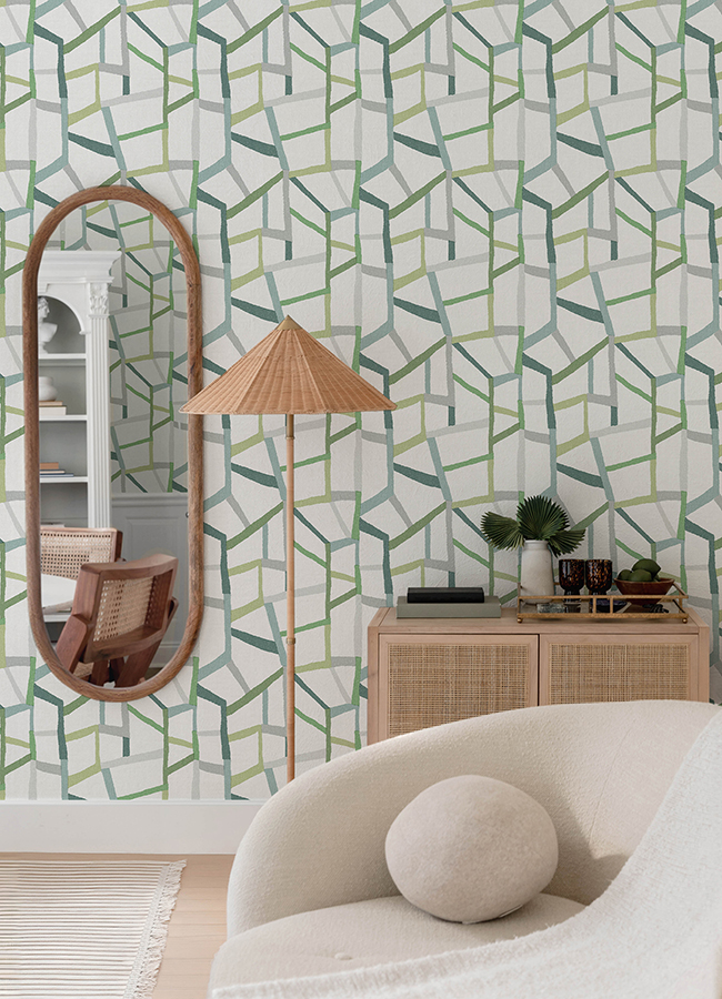 4135-25847 - Tate Green Geometric Linen Wallpaper - by A-Street Prints