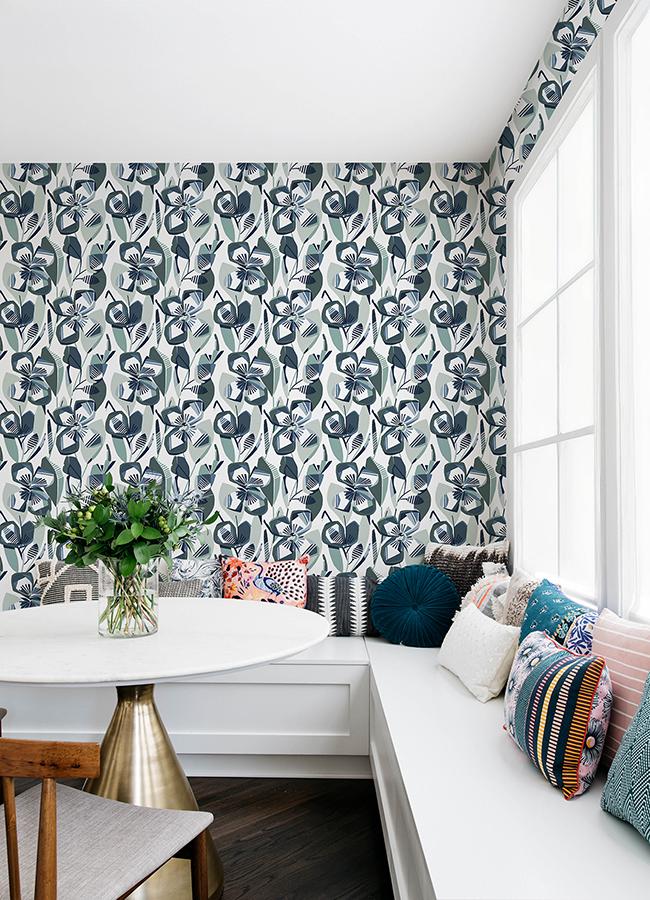 4135-27283 - Nathalie Navy Abstract Blooms Wallpaper - by A-Street Prints