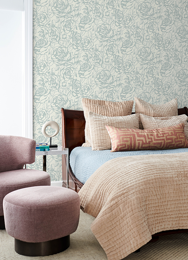 York Wallcoverings. 4135-72706 - Nelda Light Blue Rose Wallpaper - by A ...