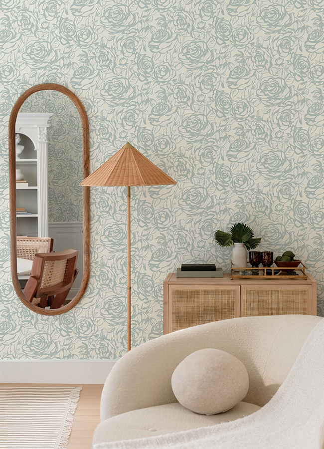 York Wallcoverings. 4135-72706 - Nelda Light Blue Rose Wallpaper - by A ...
