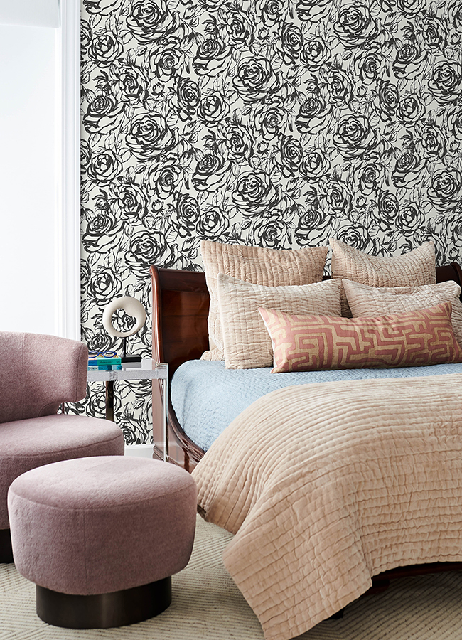 York Wallcoverings. 4135-72707 - Nelda Black Rose Wallpaper - by A ...