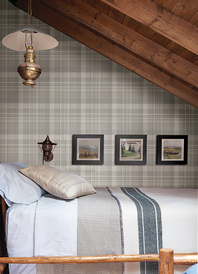 4142-72634 - Dutton Plaid Grey Wallpaper - by Chesapeake