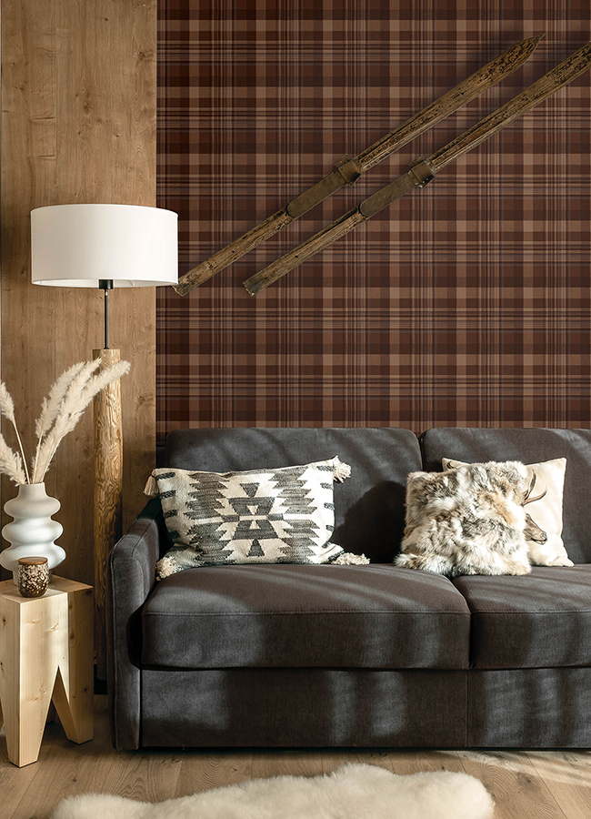 4142-72636 - Dutton Plaid Rust Wallpaper - by Chesapeake