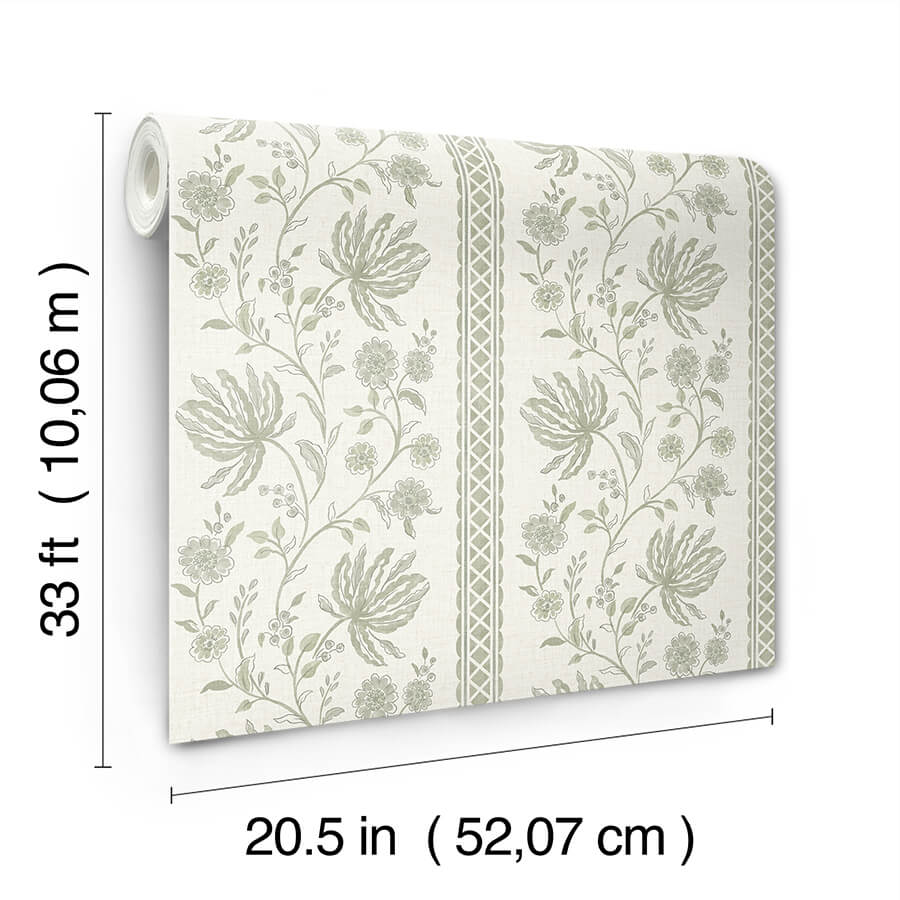 York Wallcoverings. AST6349 - Edgemoor Sage Jacobean Stripe Wallpaper ...