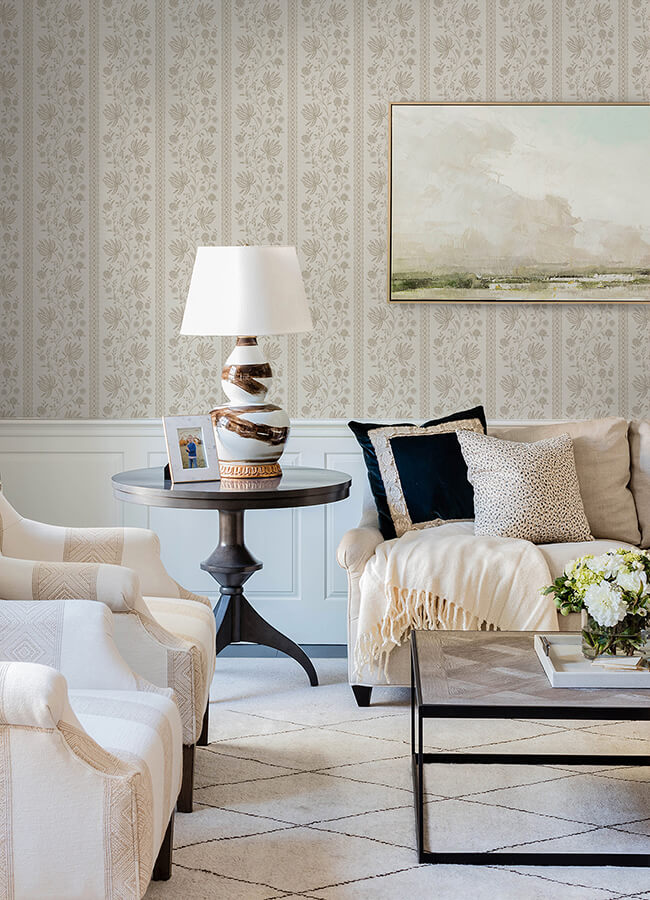 York Wallcoverings. AST6350 - Edgemoor Taupe Jacobean Stripe Wallpaper ...