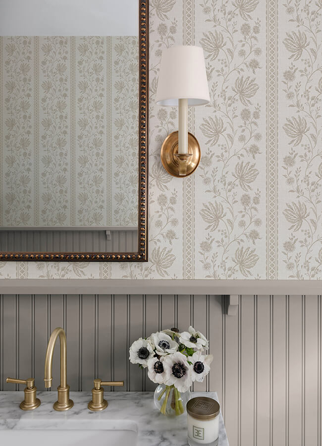 York Wallcoverings. AST6350 - Edgemoor Taupe Jacobean Stripe Wallpaper ...