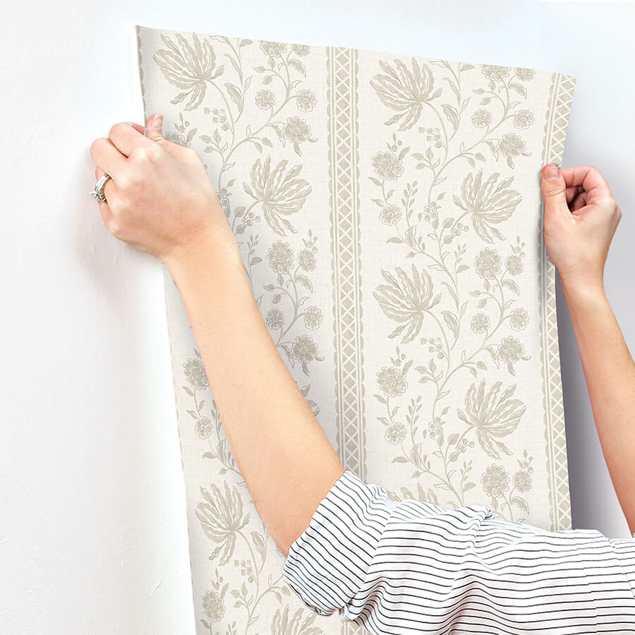 York Wallcoverings. AST6350 - Edgemoor Taupe Jacobean Stripe Wallpaper ...
