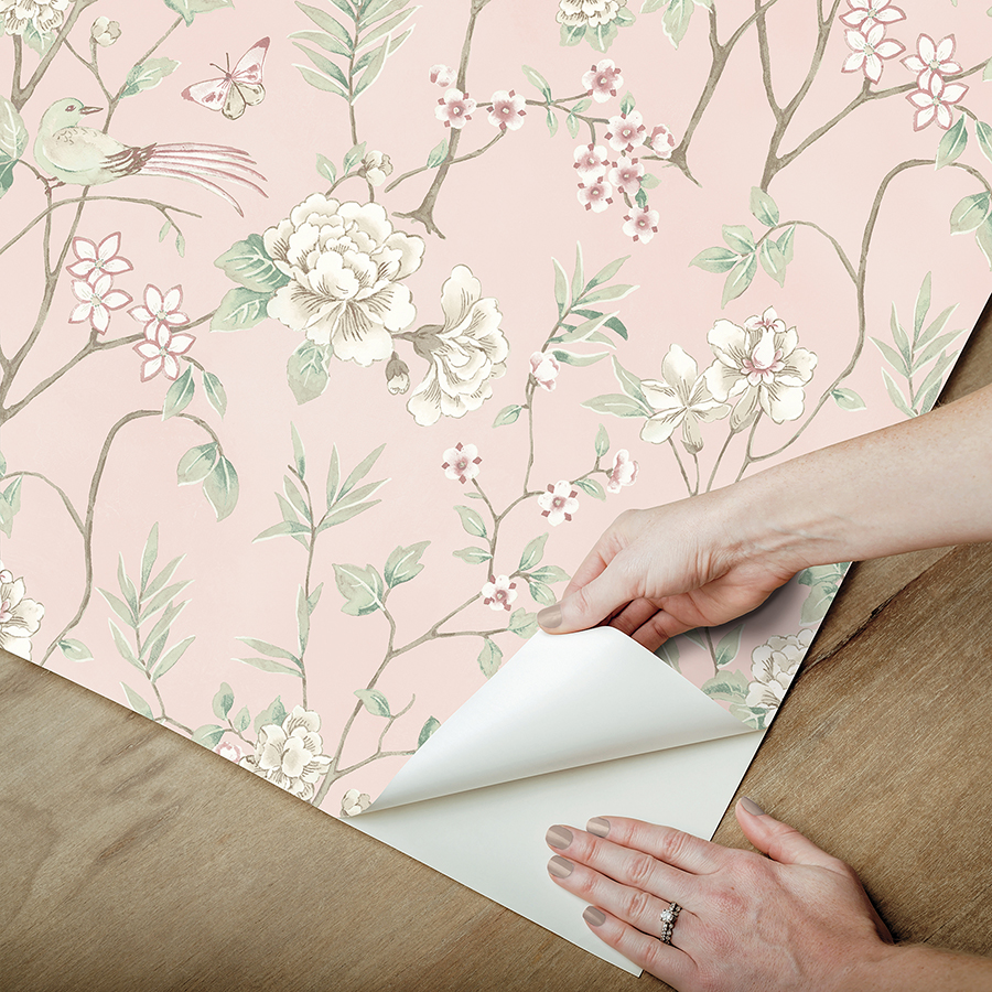 NUS6365 - Chinoiserie Garden Pink Peel and Stick Wallpaper - by NuWallpaper