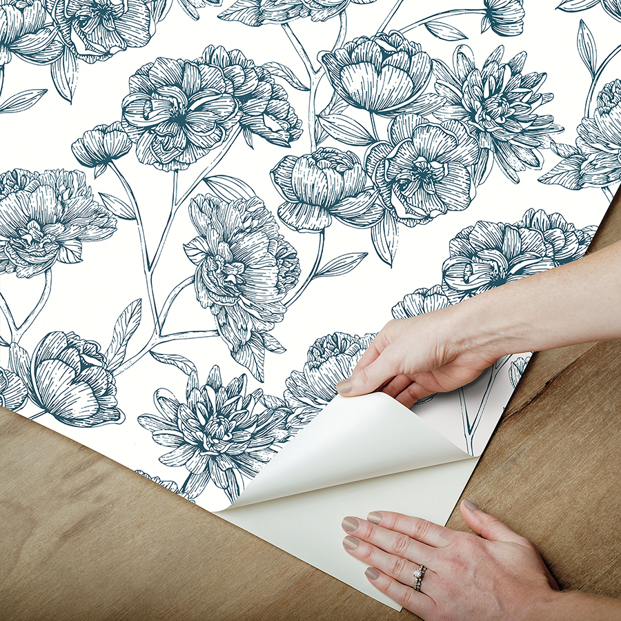 NUS6367 - Gilded Floral Navy Peel and Stick Wallpaper - by NuWallpaper