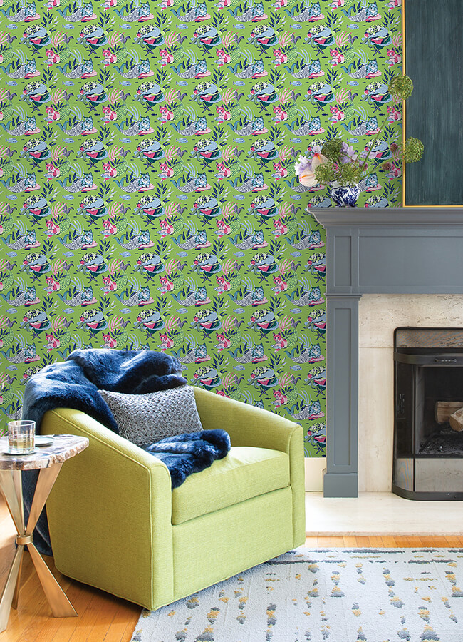 PFS6394 - Meowing Mermaids Lime Green Peel and Stick Wallpaper - by ...