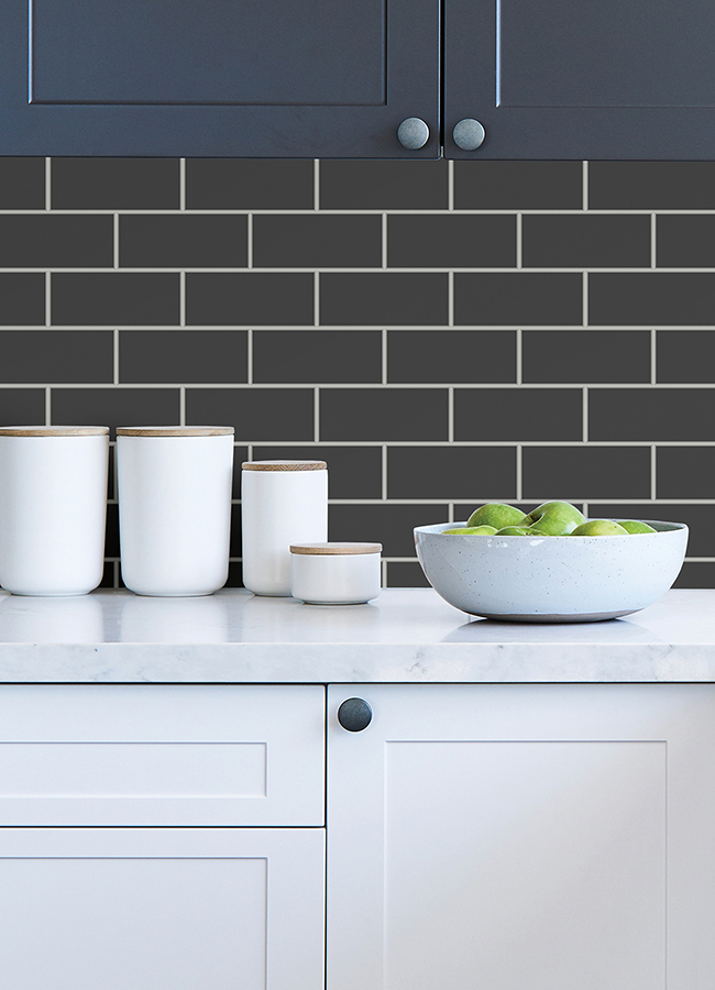 NH6241 - Metro Black Subway Tile Peel & Stick Rolled Backsplash - by InHome